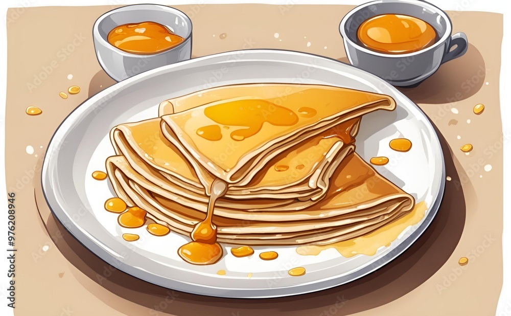 Cartoon illustration of Crepes Suzette, featuring delicate crepes ...