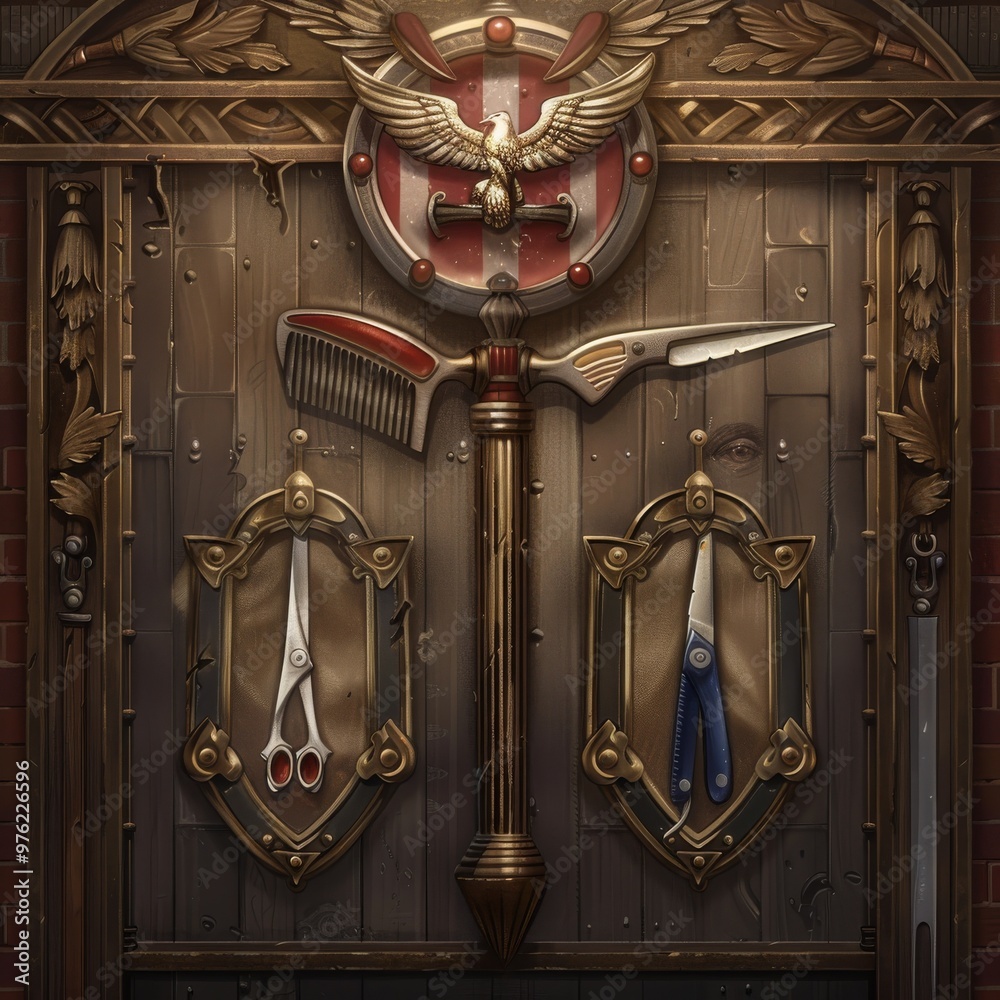 Classic barbershop aesthetic with a razor, scissor, and comb set ...