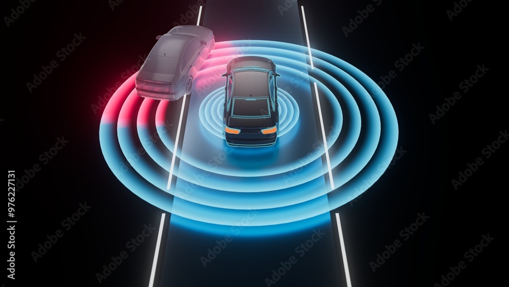 ADAS image showing radar detection surrounding a vehicle, highlighting ...