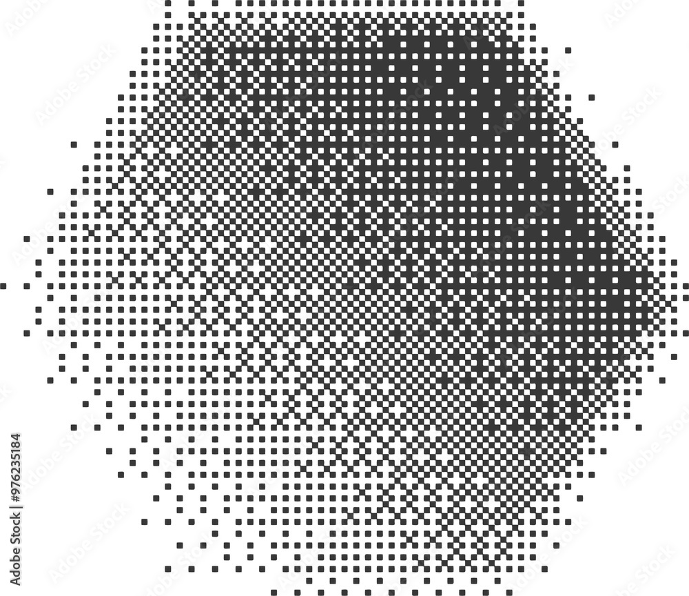 Bitmap pixel arcade game effect. Hexagon y2k halftone shape. Dither aesthetic gradient pentagon ...