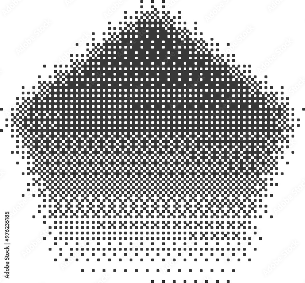 Bitmap pixel arcade game effect. Hexagon y2k halftone shape. Dither aesthetic gradient pentagon ...