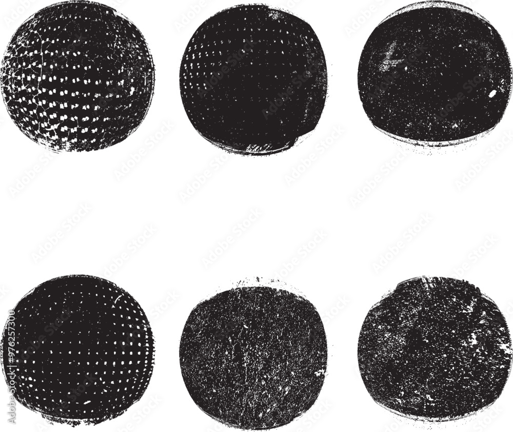 Circle rough edges stamps collection . Grunge set of textured round ...