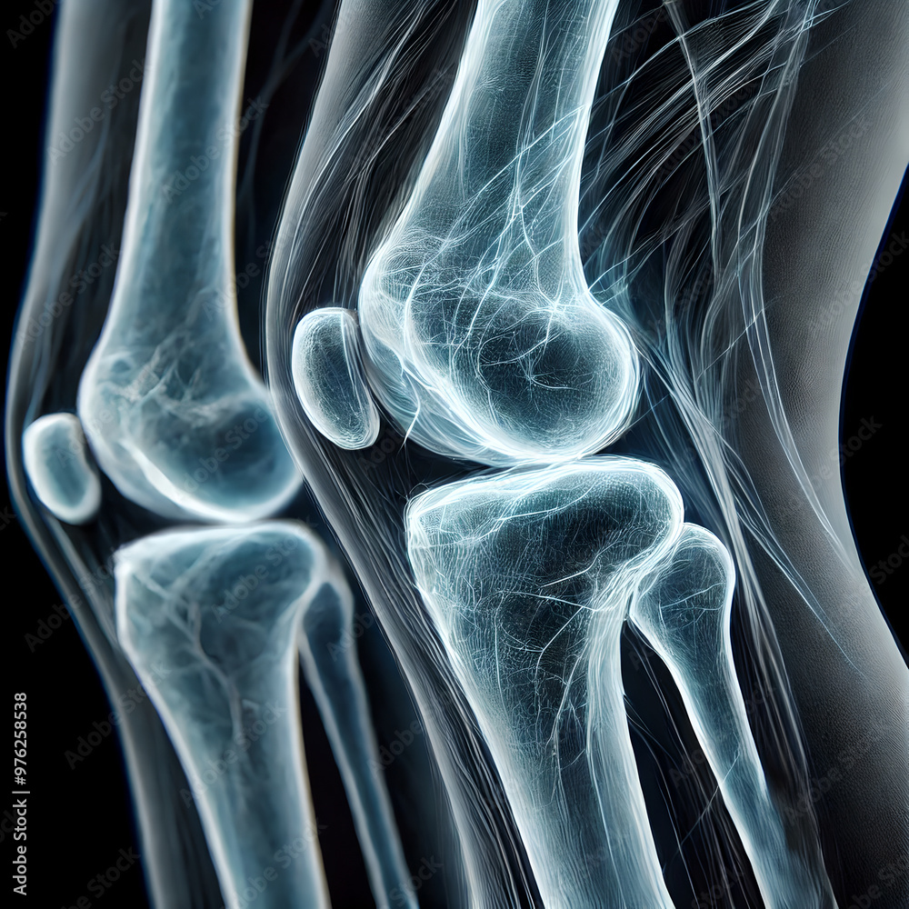 3D Bone X-ray: showing structure of human knee joint. highlight bones ...