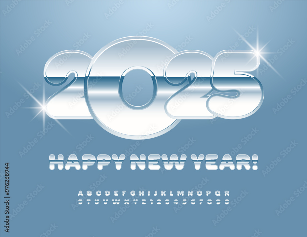 Vector luxury Greeting Card Happy New Year 20254! Modern Silver Font ...