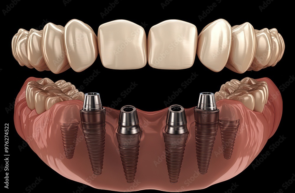 Realistic illustration depicting dental implants and teeth alignment ...