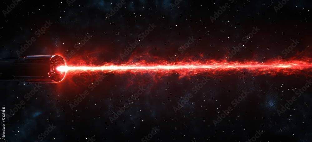 Red laser beam cutting through space with futuristic energy on a black ...