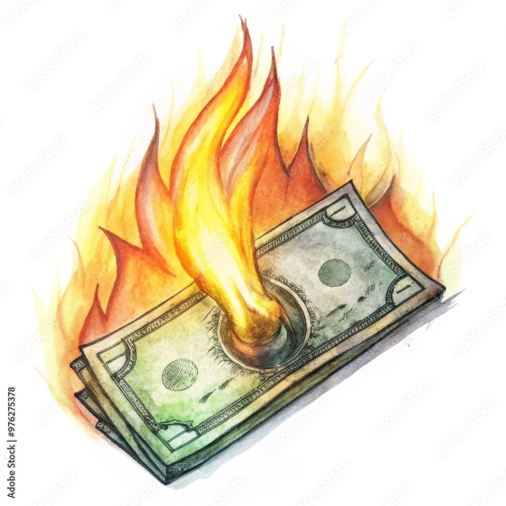 Burning Dollar Bill A Single Us Dollar Bill Burning At The Edges