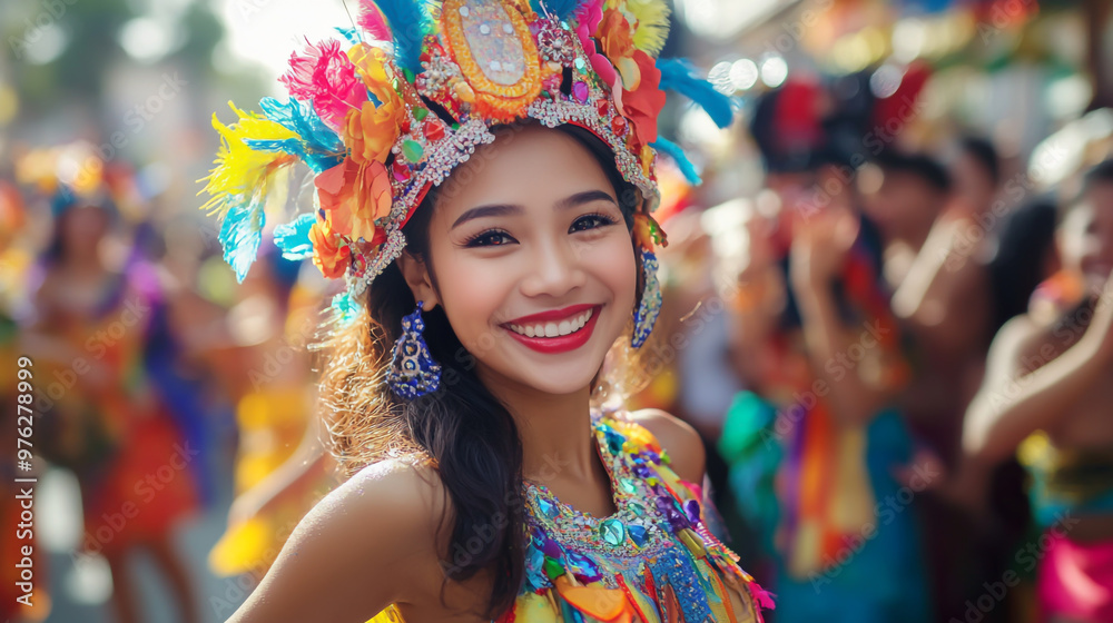 Beautiful woman in traditional dance costume at the Filipino street ...
