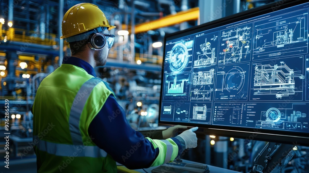 An engineer intently monitoring a sophisticated AI dashboard ...