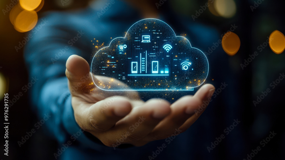 Business Professional Holding Cloud PaaS Icon on Virtual Screen ...