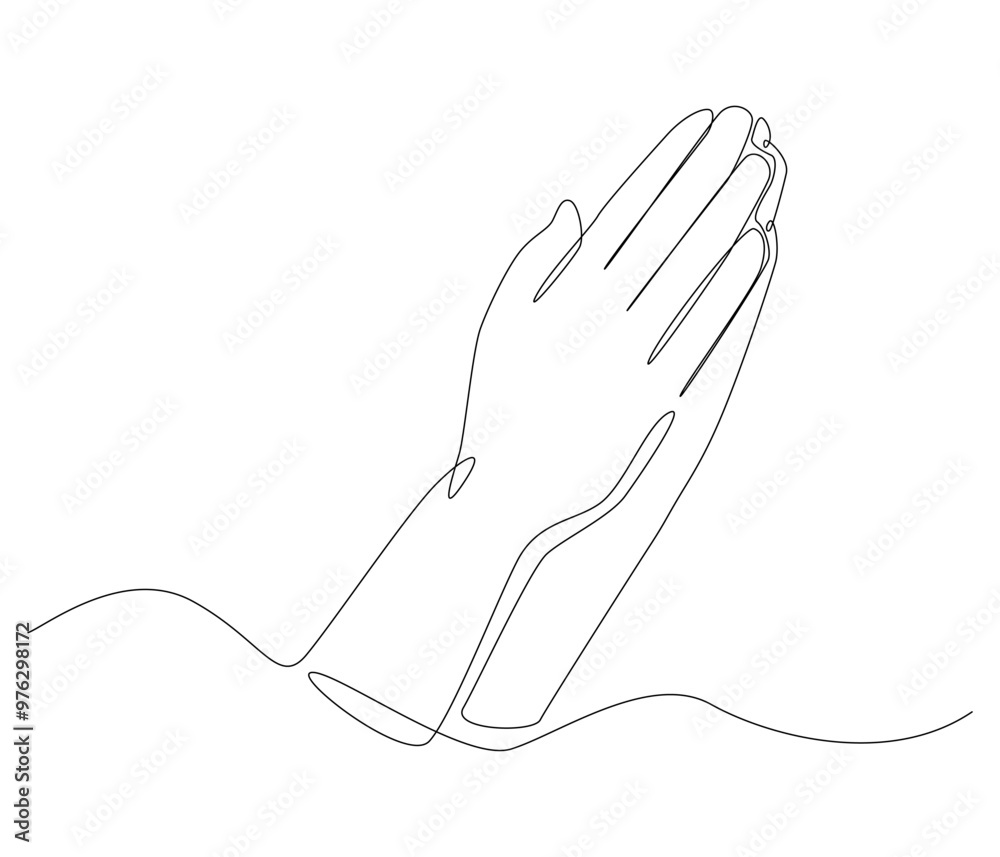 One Line Continuous Drawing of Raising Hands for Dua Pray. Islamic ...