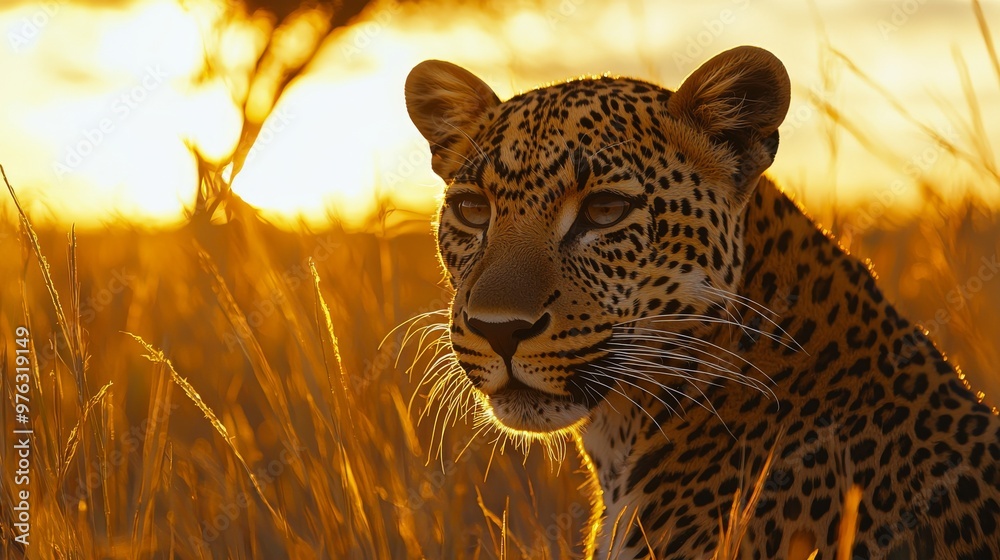 Nature of Africa. Leopard sunset, Panthera pardus shortidgei, nature habitat, big spotted cat in ...