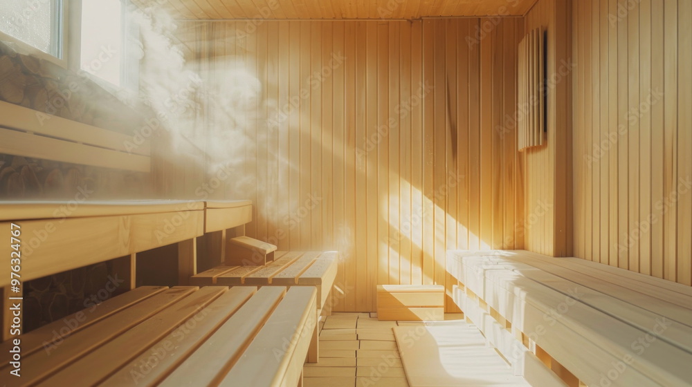 Clean and Minimalistic Finnish Sauna Interior with Sunlight Streaming ...