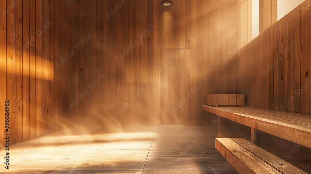 Clean and Minimalistic Finnish Sauna Interior with Sunlight Streaming ...