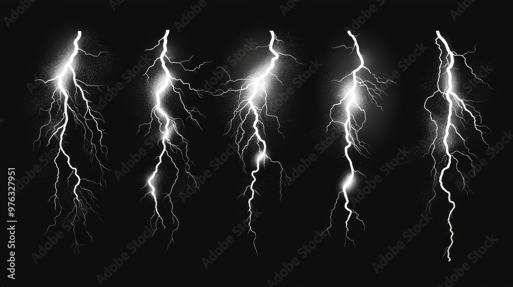On a black background, a sprite sheet presents lightning strikes ...