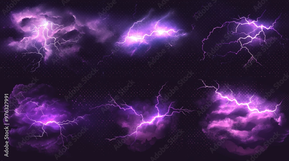 The animation sprite sheet of a lightning strike from a thunderstorm ...