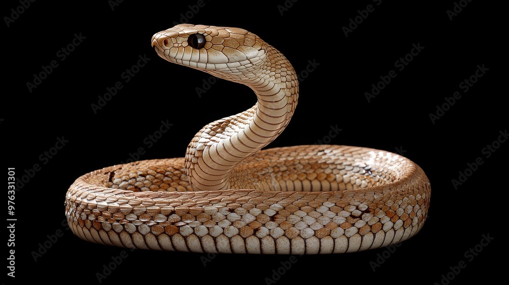This is an isolated black background depiction of the Javanese cobra ...