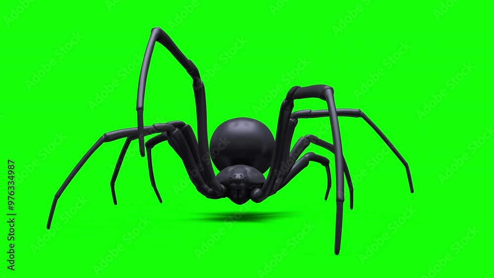 Front view of black spider with big sharp longlegs walk animation loop ...