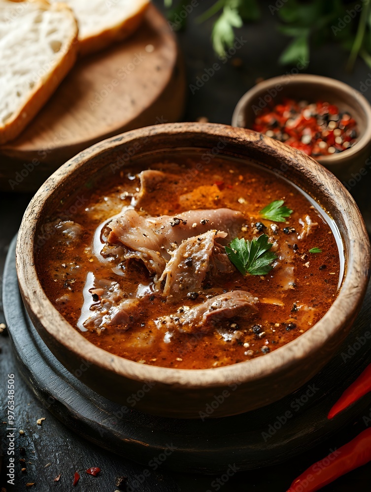 Tasty soup or stew made of beef tripe and spices. Spicy and aromatic ...