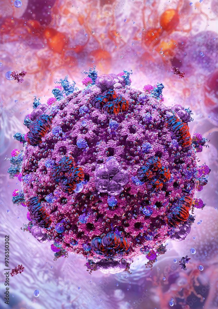 Herpes virus HSV cell. Viral infection, cold sores, shingles caused by ...