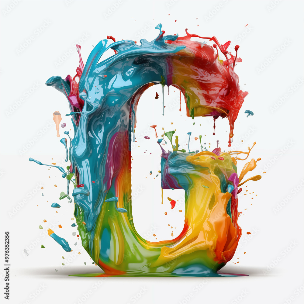 abstract melting letter "G" with splattering paint and a vibrant ...