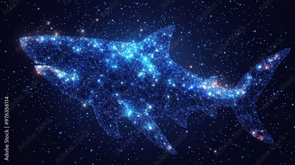 Shark illustration designed as a starry sky or cosmic scene using a ...