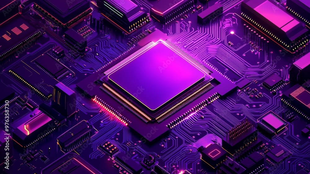 This futuristic microchip processor represents quantum computing, big ...