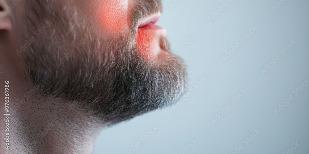 A man with a well-groomed beard shown in close-up view, holding his ...