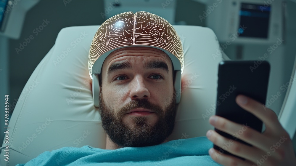 Electrodes are placed on a man's head to measure the activity of his ...