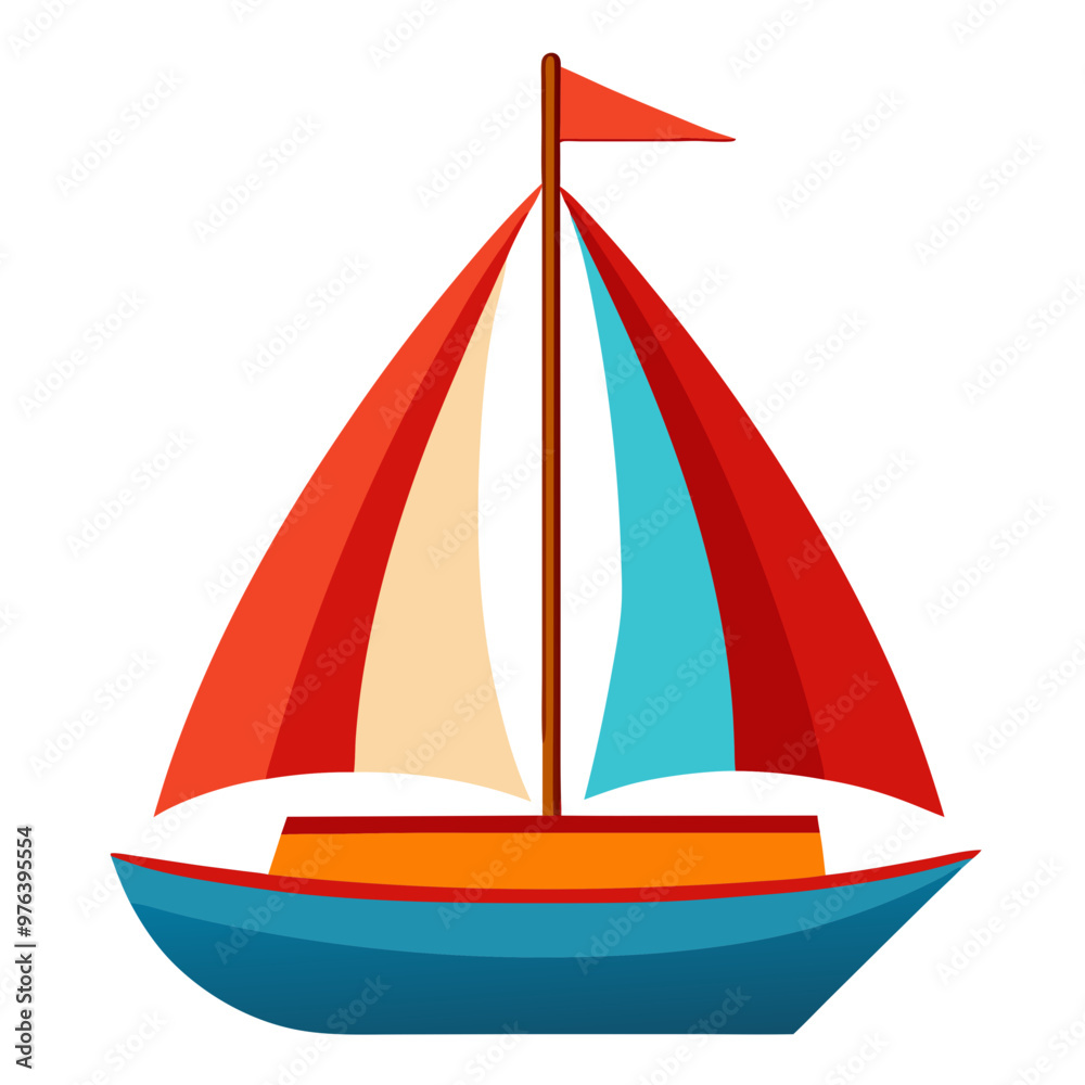 Colorful Sailboat Adventure: A vibrant, cartoon-style sailboat with a ...