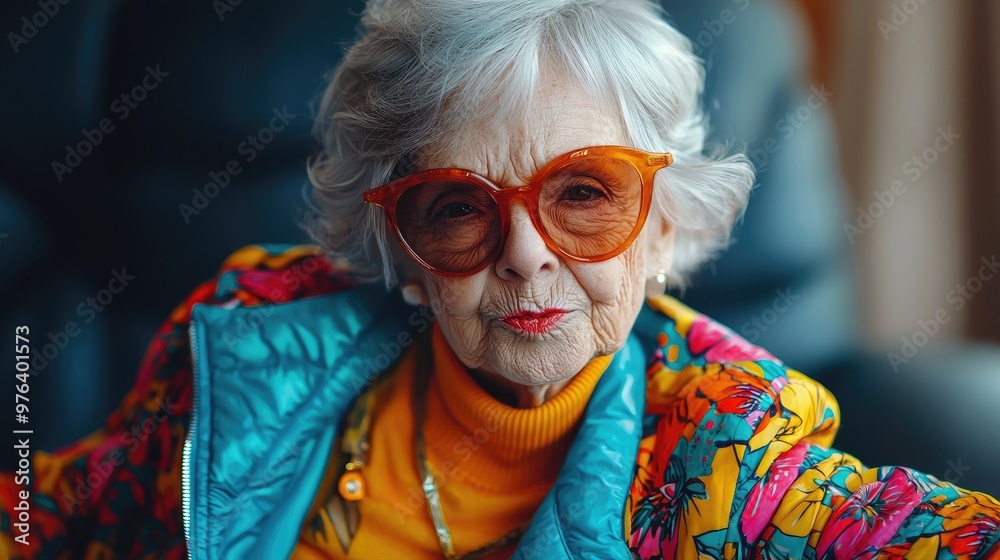 Funny old person portraits. 80s style outfit. Dab dance on colored ...
