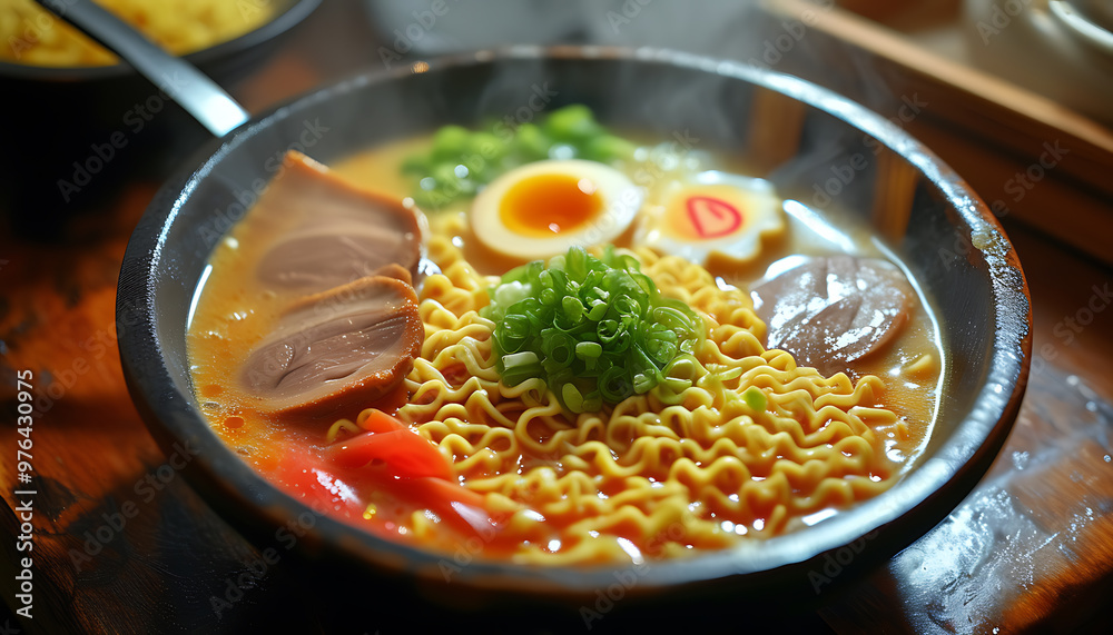 Attractive color and details of hot ramen, feel the charm of food and ...