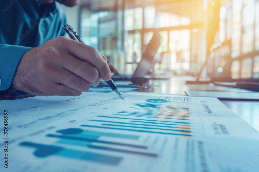 Businessman follow up progress of project work by using weekly gantt ...