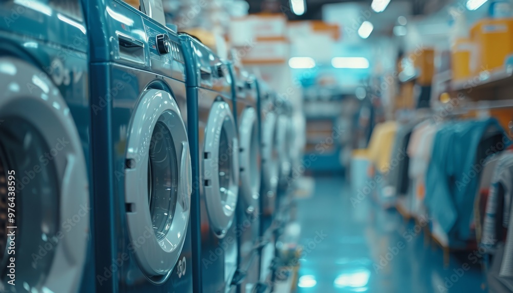 A modern washing machine display in a retail store, showcasing various ...