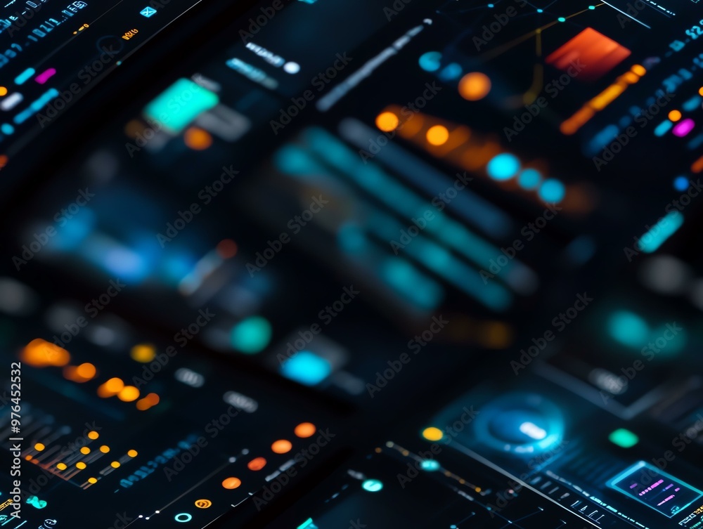 Futuristic data visualization interface with charts and graphs showcasing technology and ...