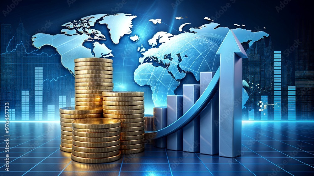 Dynamic financial growth concept with ascending coin stacks, upward ...