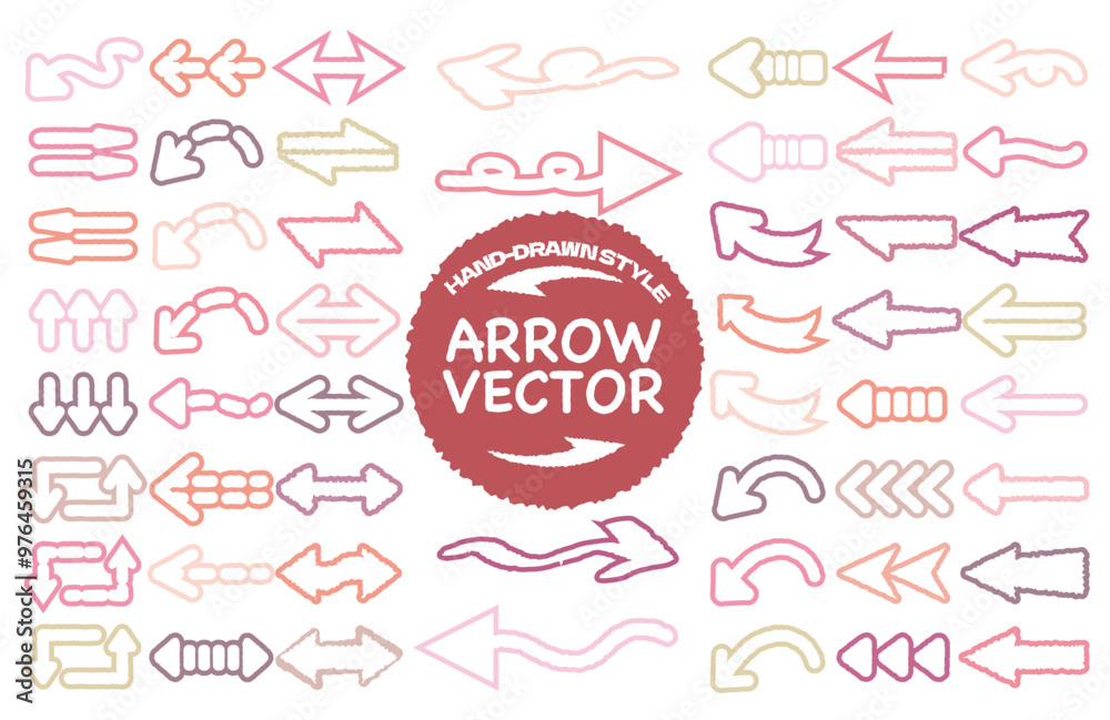Hand-drawn style variety of arrow vector. Doodle mega set of sketch ...