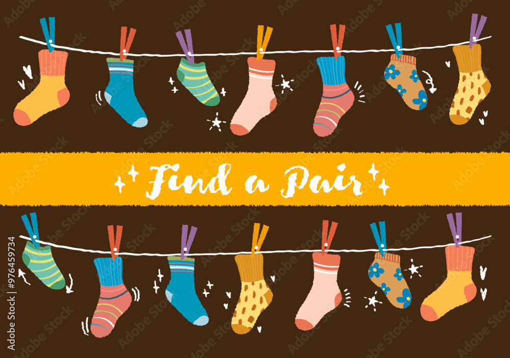 Find a matching pair socks. Hand drawn style match sock pair children ...
