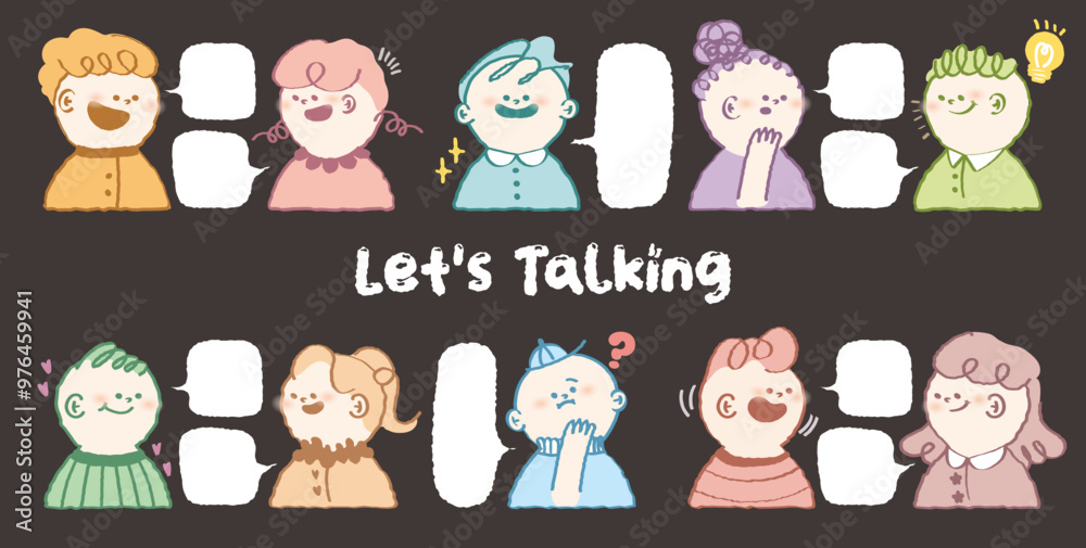 Colorful preschool kids talking with speech bubble. Cute comic of ...