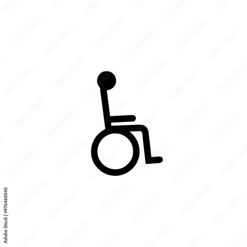 Simple black and white icon of a person in a wheelchair on a white ...