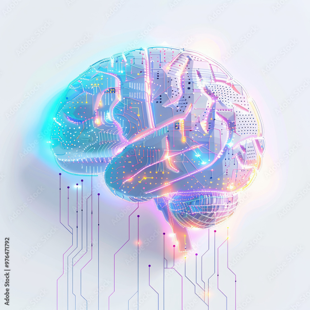 brain technology ai artificial intelligence digital circuit futuristic neural glowing data ...