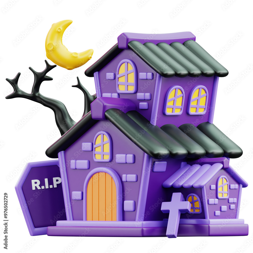 Haunted House 3D Halloween Icon for uiux, web, app, infographic, etc ...
