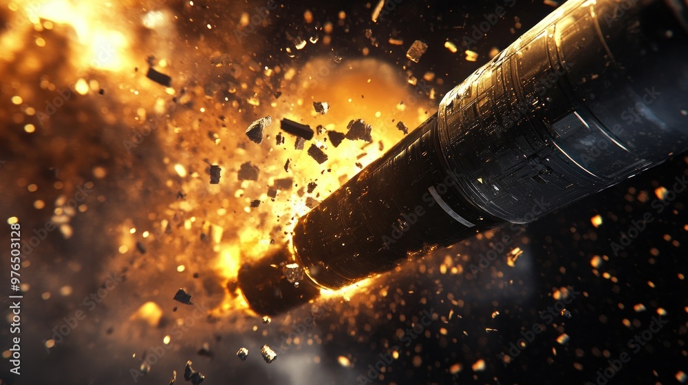 A close-up of a rocket booster separation during a space mission, with ...