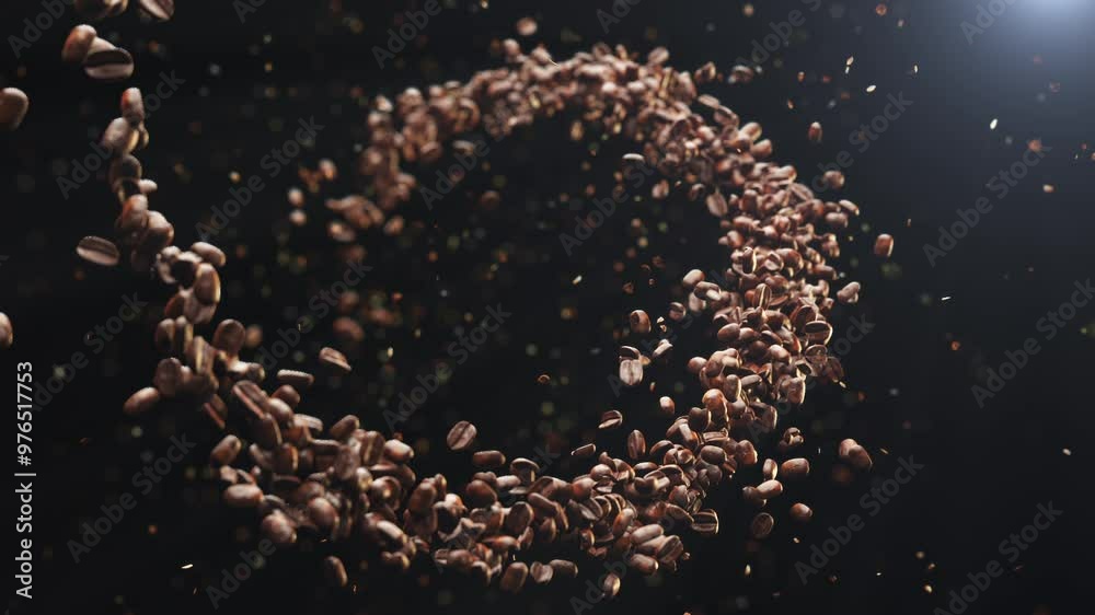 The close-up video shows a slow motion of coffee bean seed isolated on ...