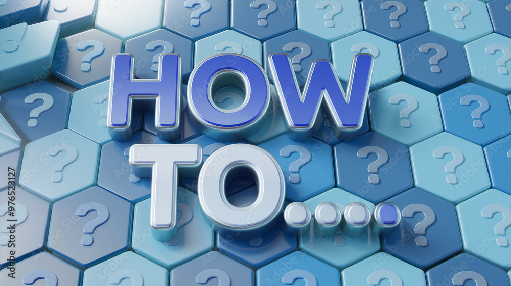 Blue hexagon tiles with question marks and words 'How To ...