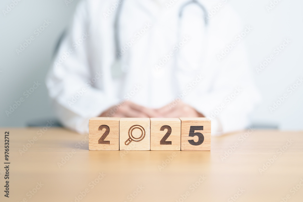 Happy New Year 2025 with Smile block against doctor. Health, Healthcare ...