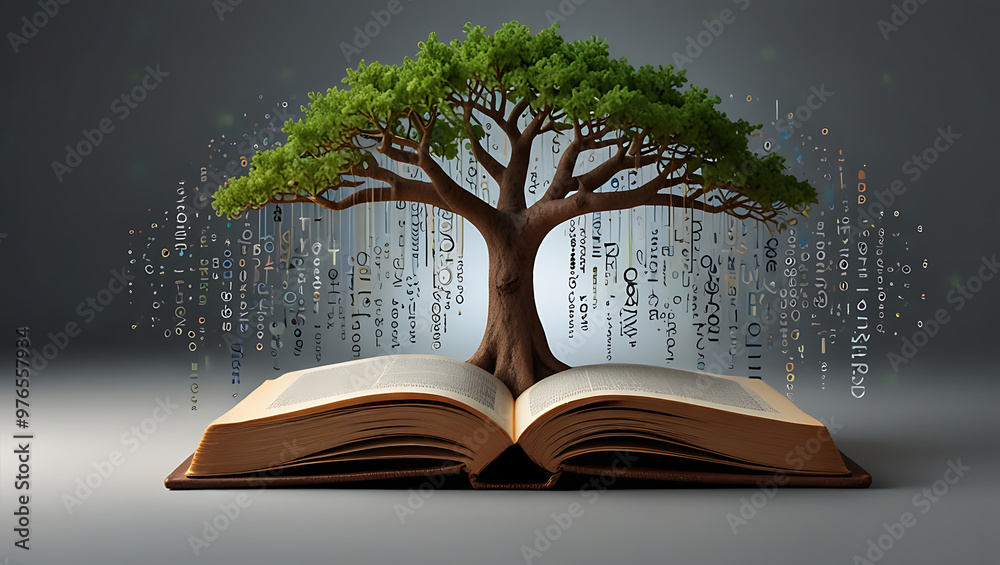 Abstract concept of knowledge as a growing tree with roots made of ...