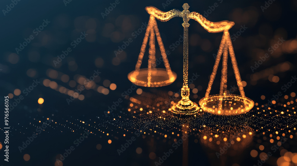 image features glowing representation of balanced scale, symbolizing ...
