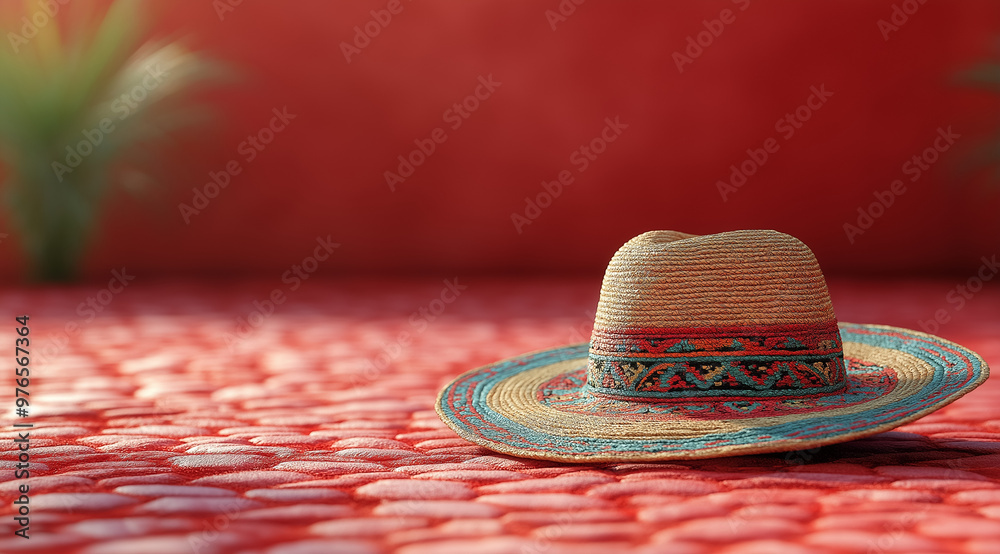 Sombrero on a textured red background with space for text, created with ...