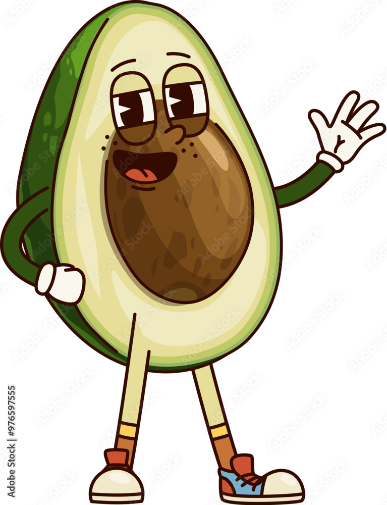 Groovy avocado vegetable character. Isolated cartoon vector tropical ...